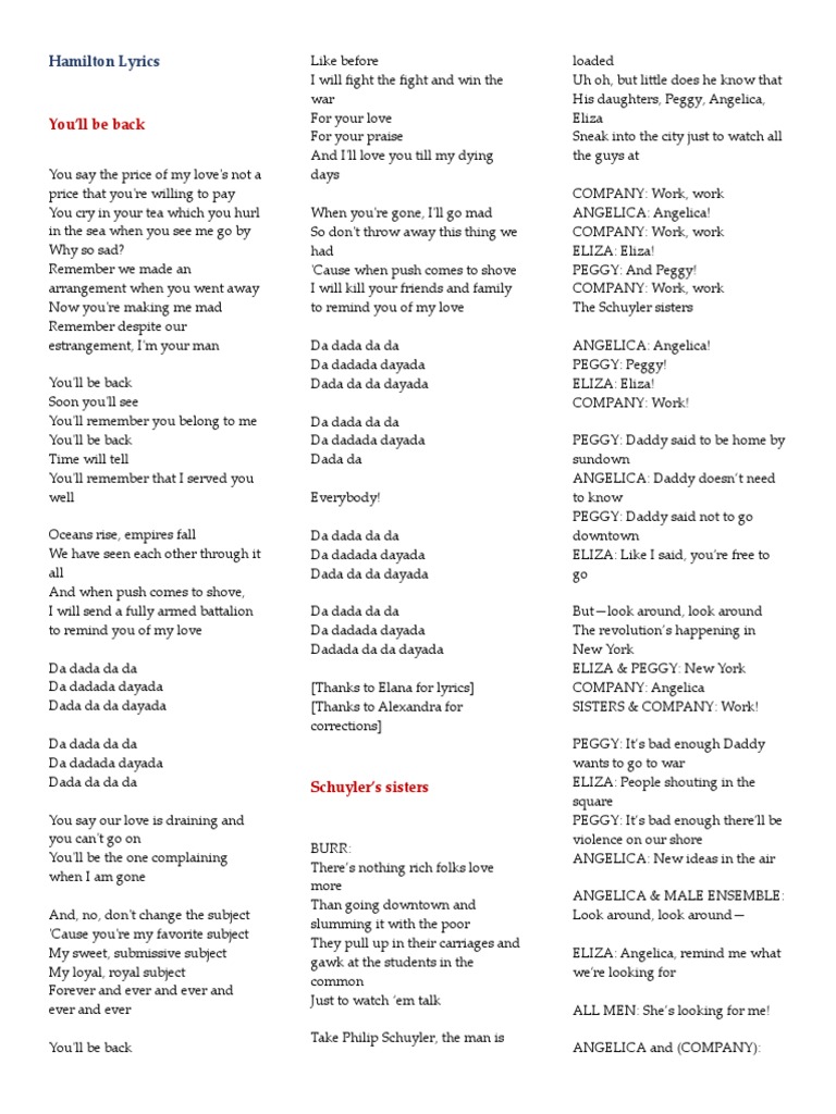 Hamilton: Key Lyrics and Themes | PDF | Hamilton (Musical)
