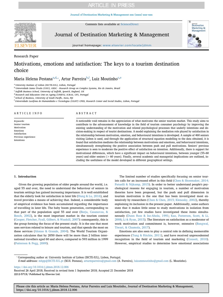Motivations, Emotions and Satisfaction - The Keys To A Tourism ...