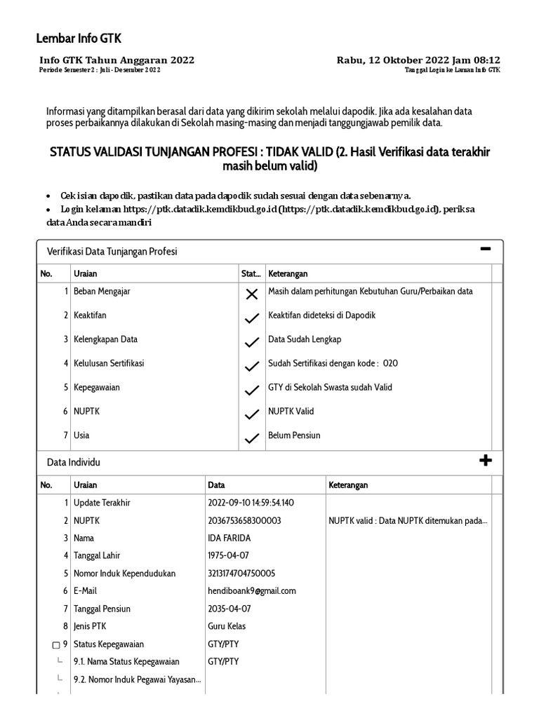 Info GTK dan Validasi Data Guru | PDF