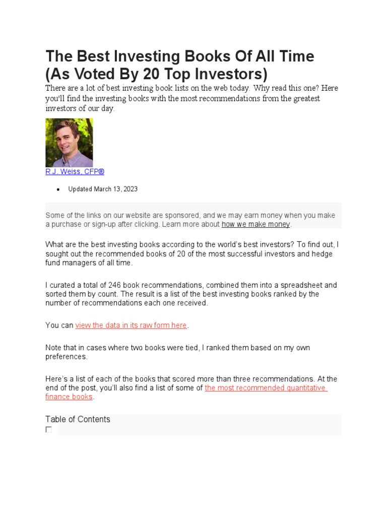 Best Investing Books of All Time | PDF | Value Investing | Benjamin Graham