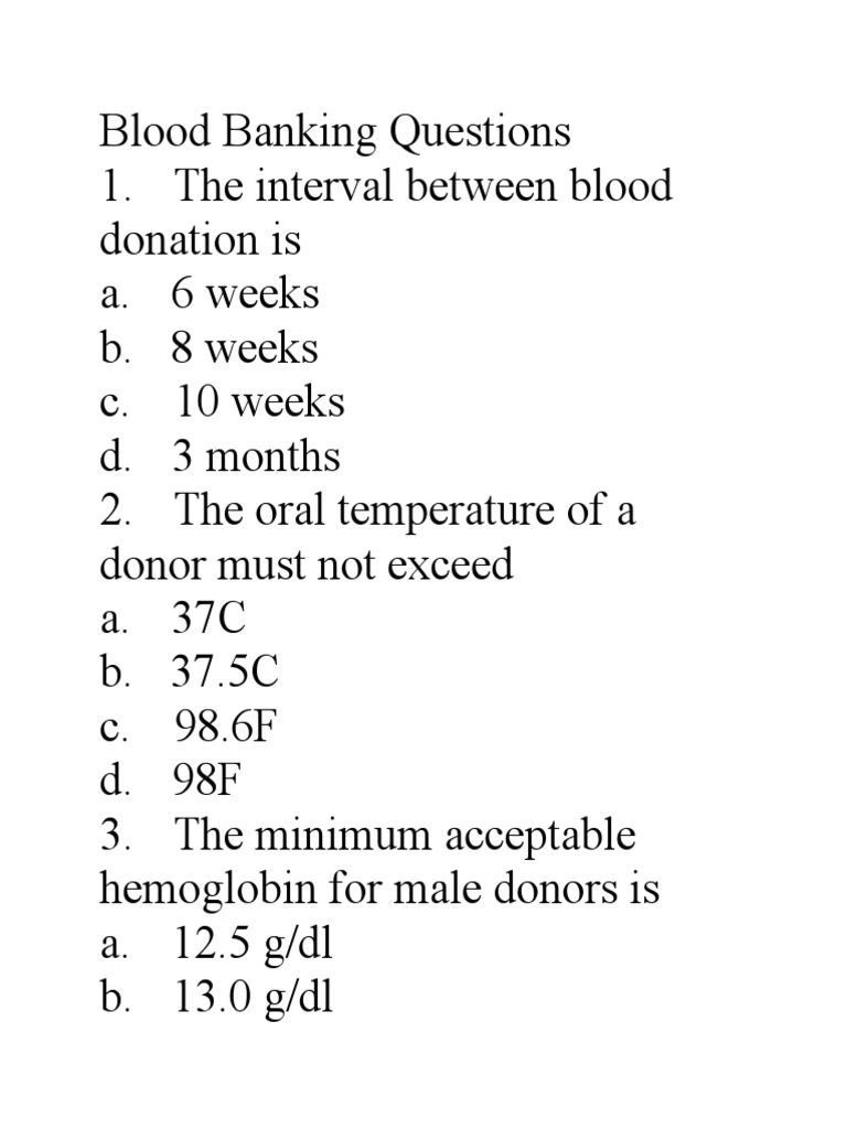 Blood Banking Questions | PDF | Blood Donation | Blood Plasma Blood Banking Questions | PDF | Blood Donation | Blood Plasma
