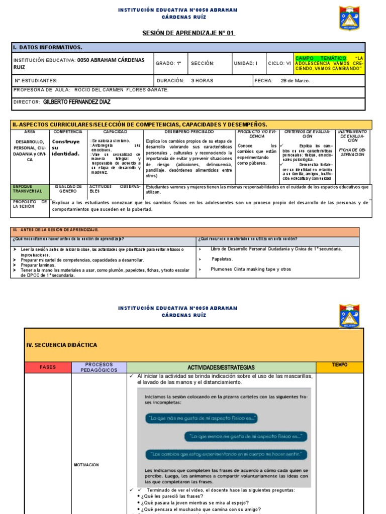 Esquema de La Sesión de Aprendizaje | PDF | Infancia | Evaluación