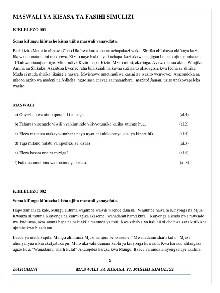 Maswali Ya Kisasa Fasihi Simulizi | PDF
