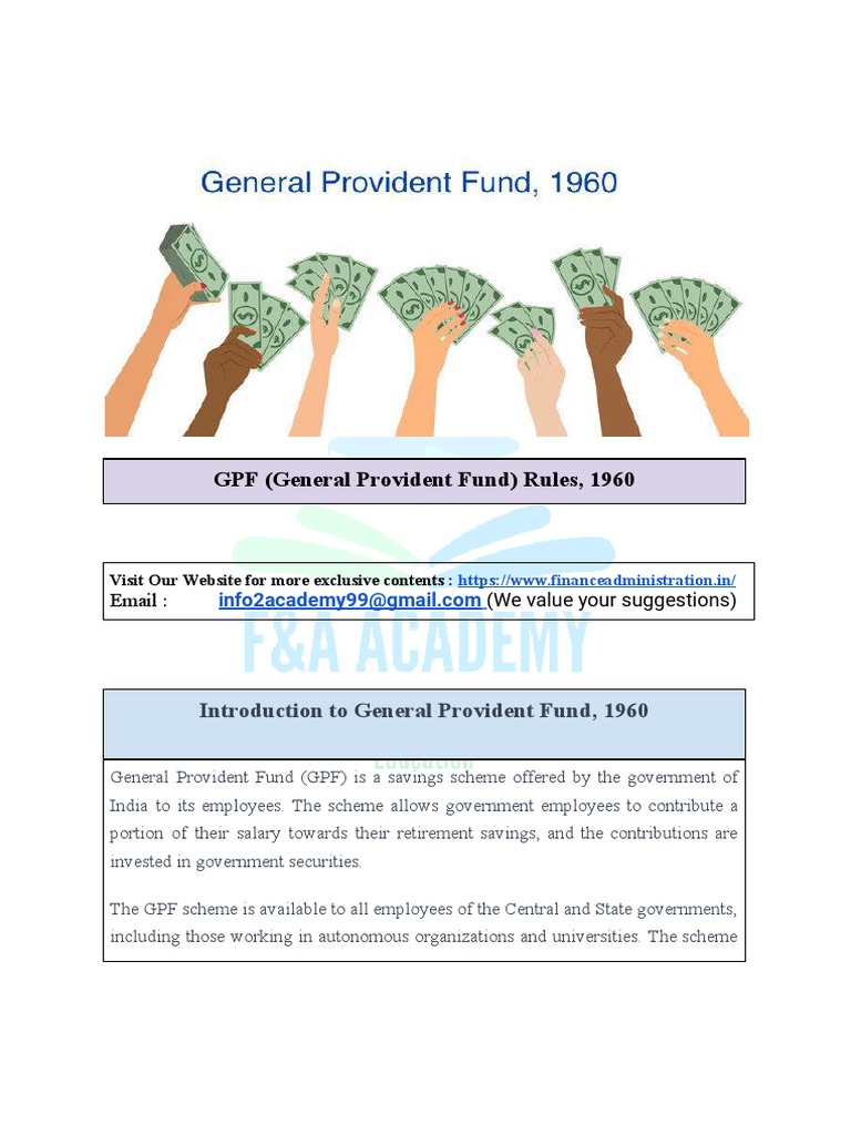 GPF (General Provident Fund) Rules, 1960 and Contributory Provident Fund | Download Free PDF ...
