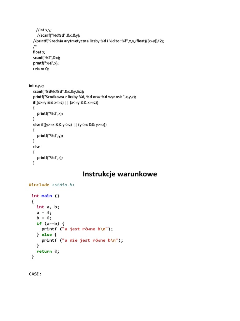 Instrukcje Warunkowe | PDF