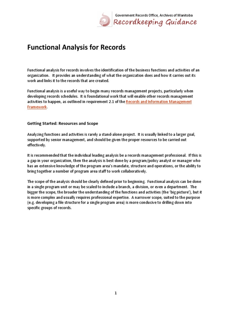 Purpose of Functional Analysis in Records | PDF | Records Management ...