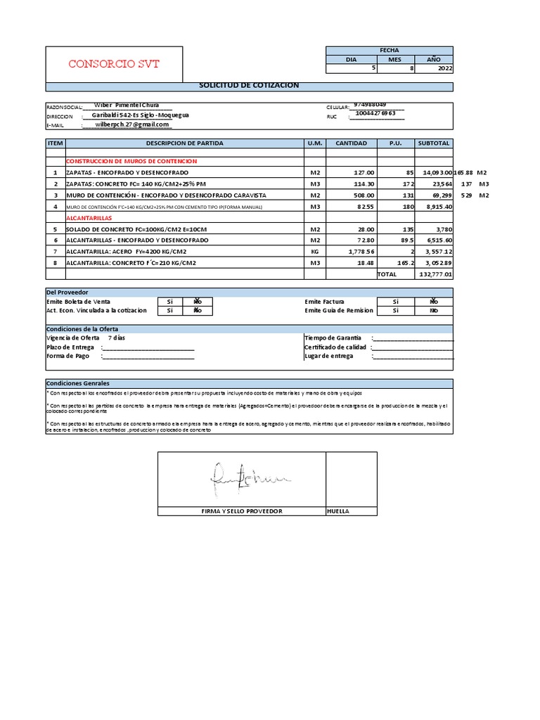 Solicitud de Cotizacion | PDF | Ingeniero civil | Elementos arquitectónicos
