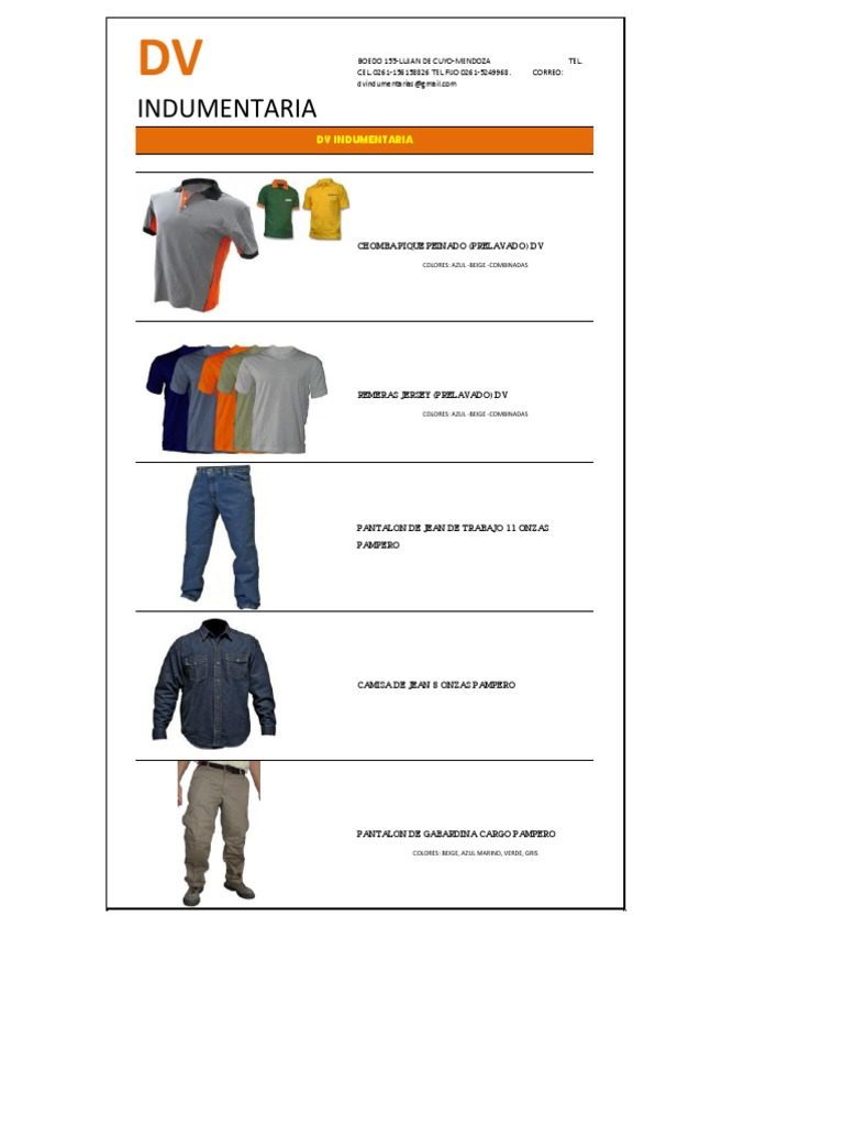 Lista de Indumentaria Imagenes | PDF