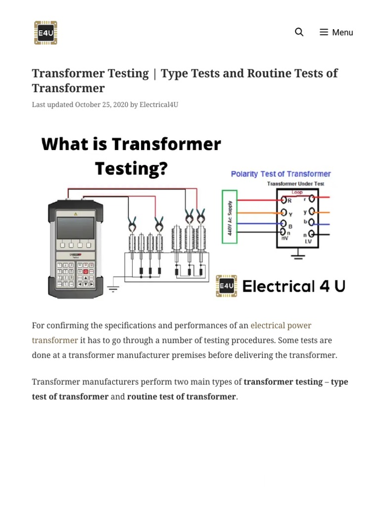 Routine Tests And Type Tests Of Transformers Electrical4u Pdf