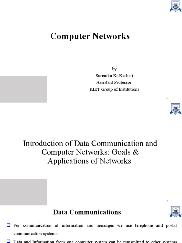 1 Introduction of Data Communication and Computer Networks Goals Applications of Networks | PDF ...
