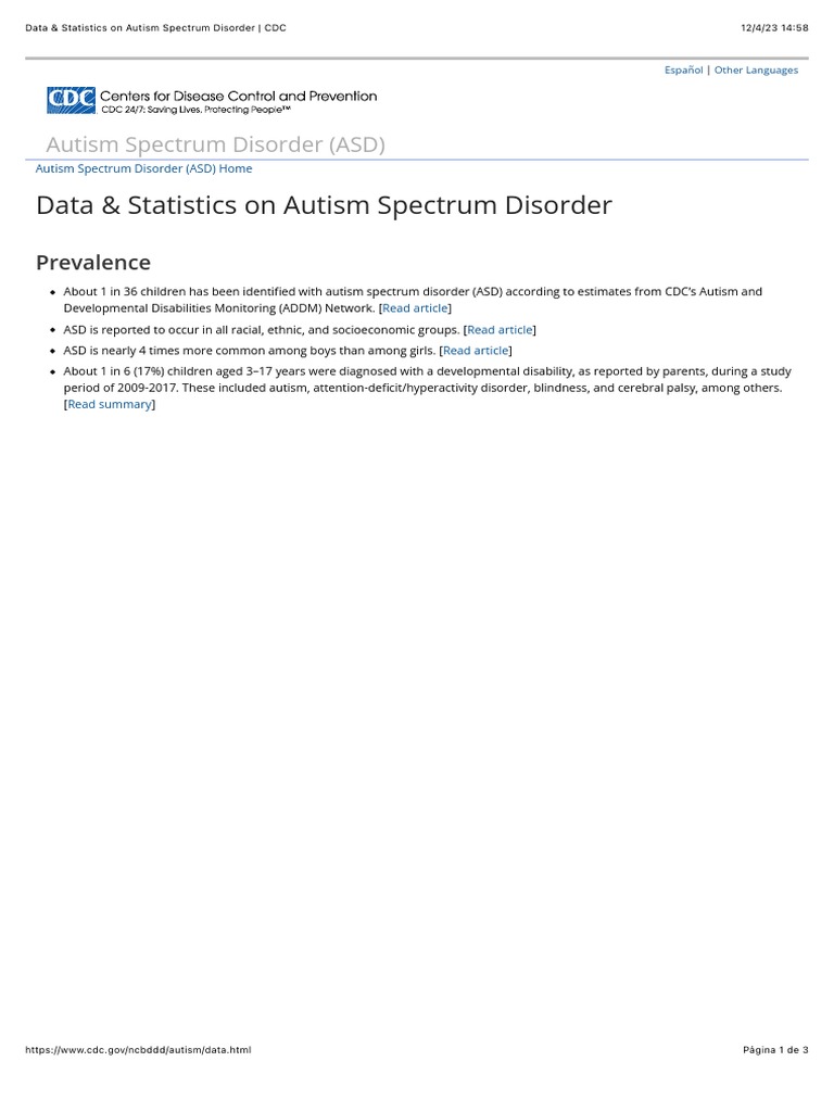 Data Statistics On Autism Spectrum Disorder CDC | PDF | Autism Spectrum ...