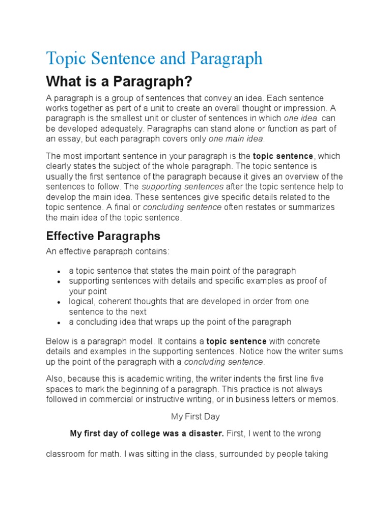 Topic Sentence and Paragraph | PDF