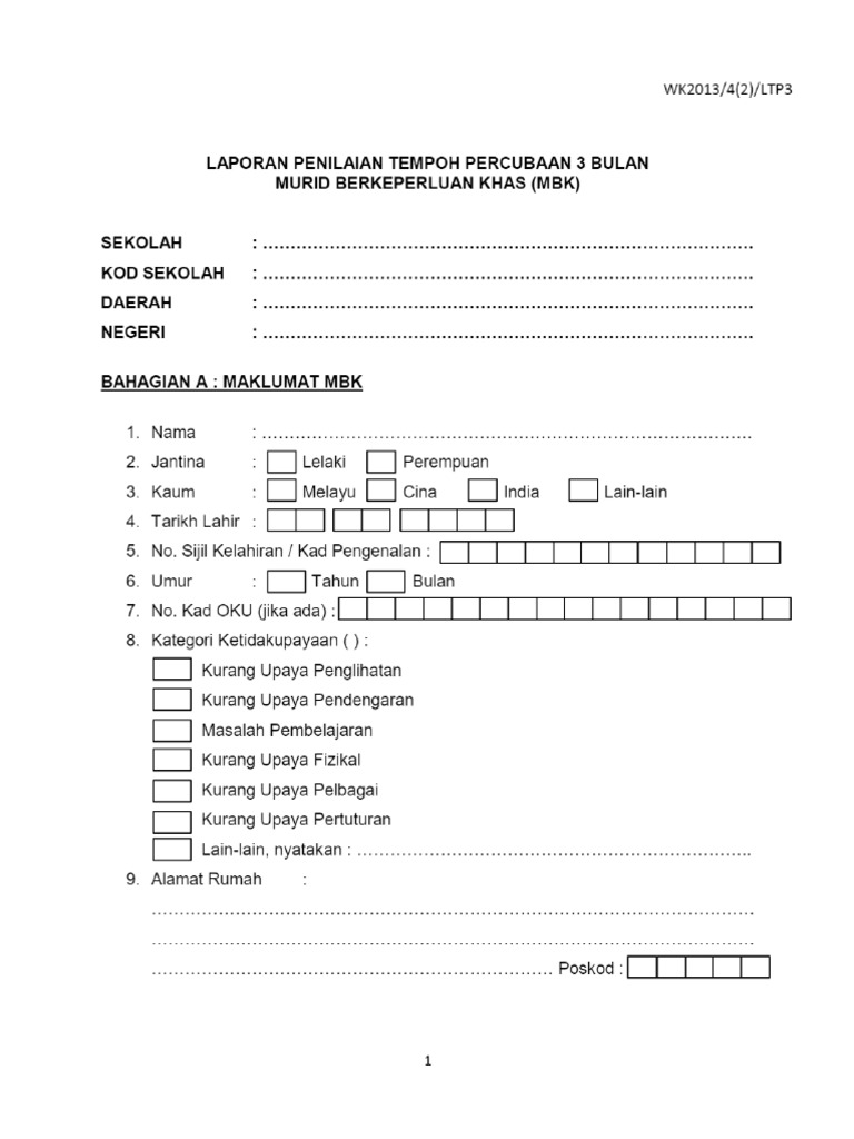 Borang Tempoh Percubaan 3 Bulan | PDF