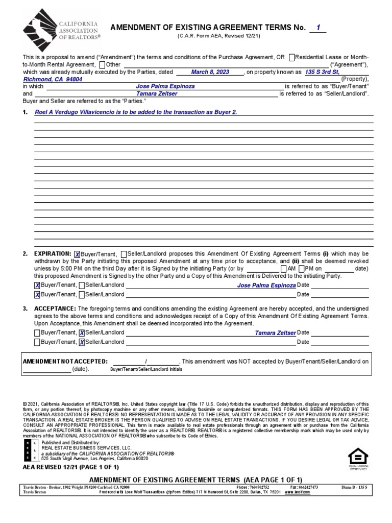 Amendment of Existing Agreement Terms 1 1221 ts71000 | PDF | National ...