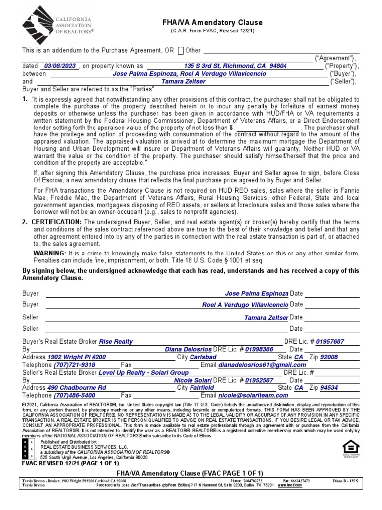 Fhava Amendatory Clause 1221 ts50096 | PDF | Federal Housing ...