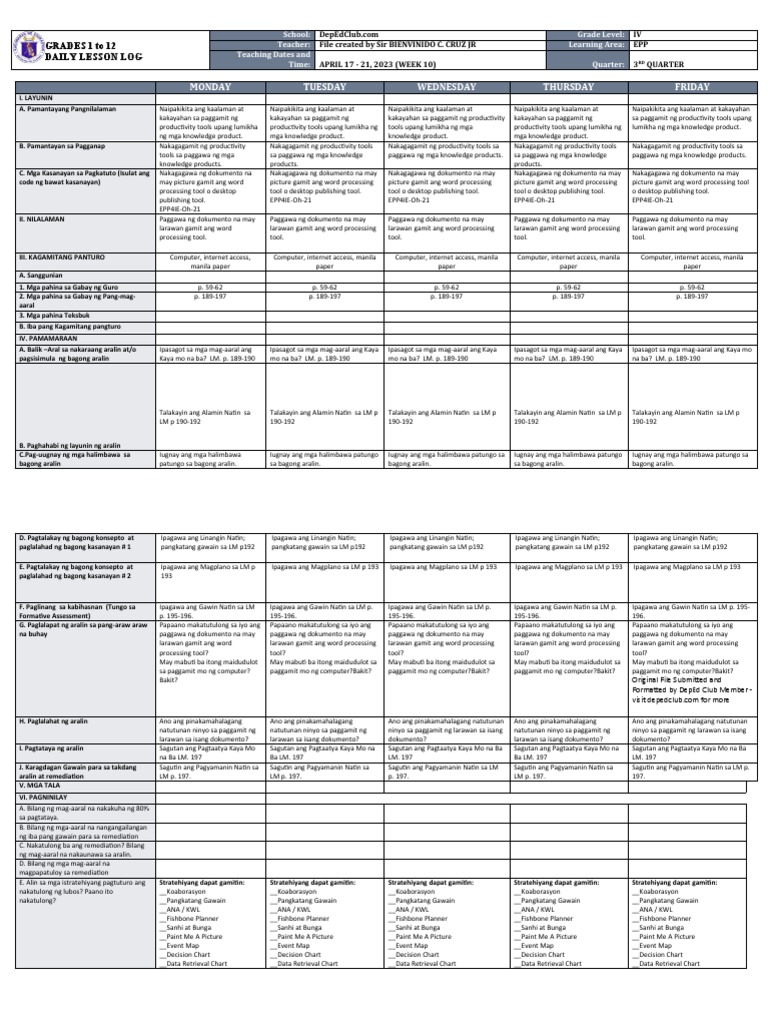 DLL - Epp 4 - Q3 - W10 | PDF