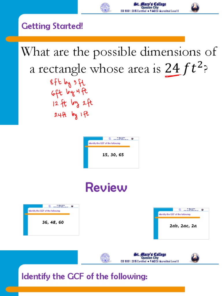 Getting Started!: What Are The Possible Dimensions of A Rectangle Whose Area Is 24 | PDF ...