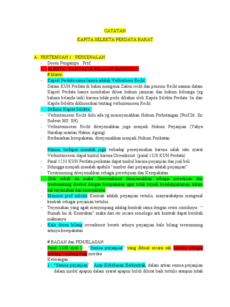 Catatan Kapita Selekta Perdata | PDF