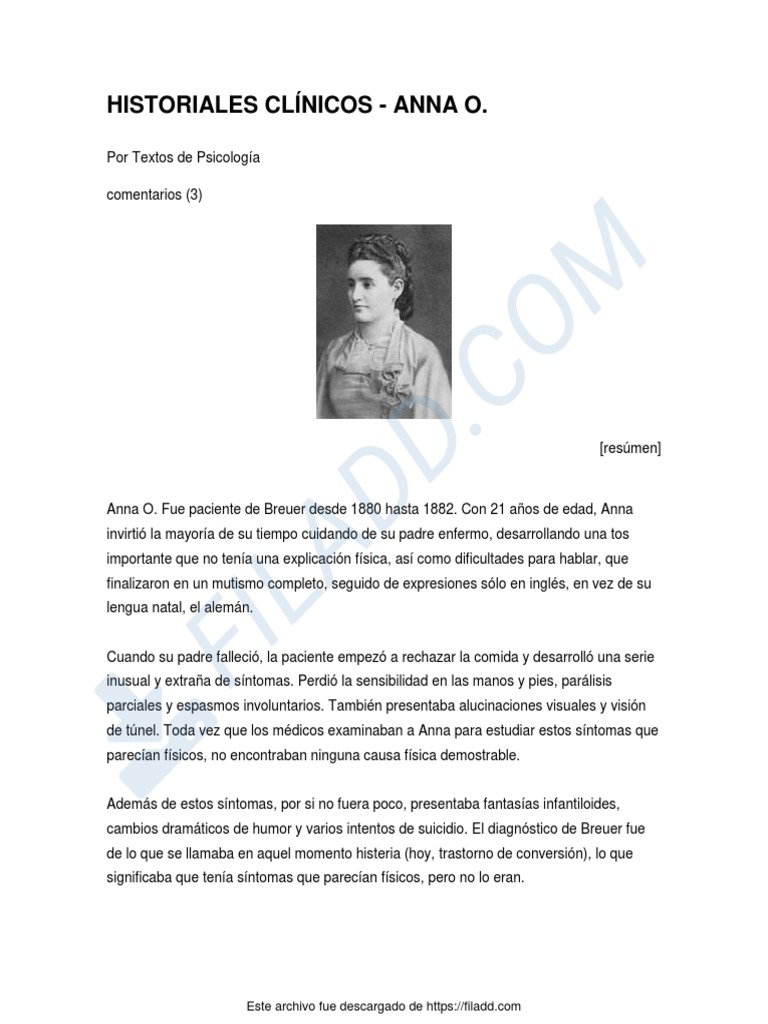 Anna O.: Caso Pionero de Histeria | PDF
