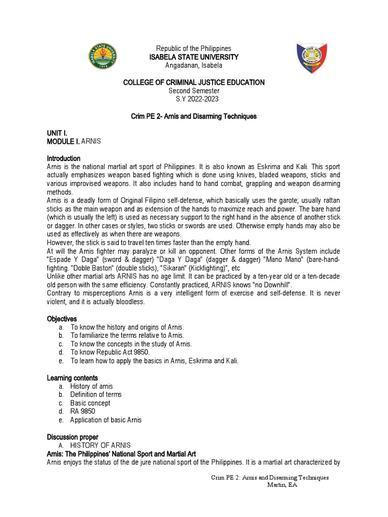 PE2 Module 2 | PDF | Grappling | Combat Sports