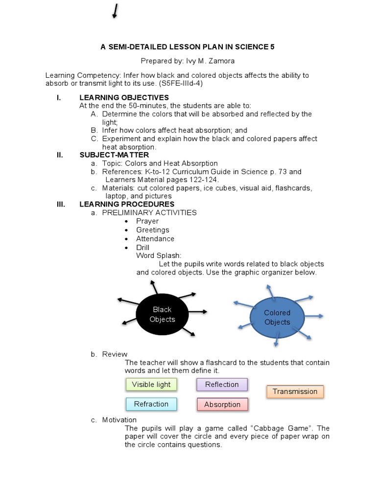 A Semi-Detailed Lesson Plan in Science 6 | PDF | Color | Prediction