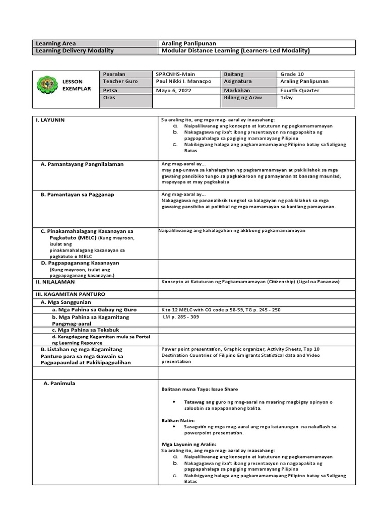 AP G10 4th Quarter IDEA-Lesson-Exemplar-CO2-PAUL NIKKI MANACPO 2 | PDF