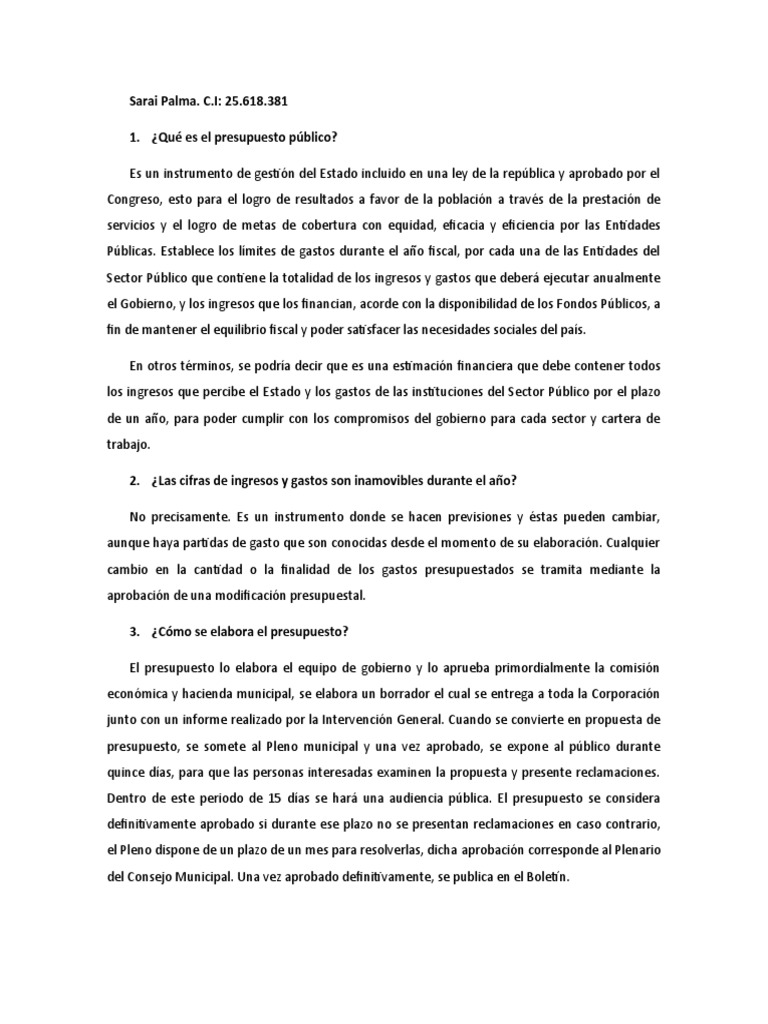 El presupuesto público: concepto, clasificación de ingresos y gastos, y partidas presupuestarias ...