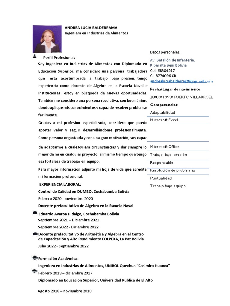 ANDREA LUCIA CV CON RESPALDO san silvestre | PDF