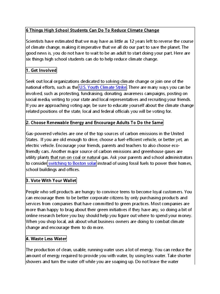 6 Things High School Students Can Do To Reduce Climate Change | PDF ...