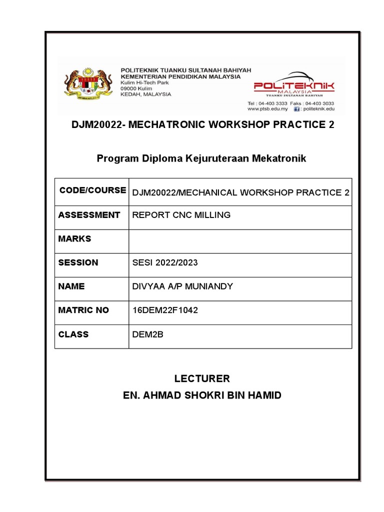 Djm20022-Mechatronic Workshop Practice 2 Program Diploma Kejuruteraan Mekatronik | PDF