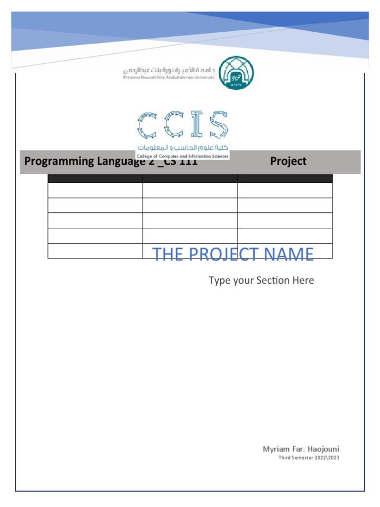 The Project Name: Programming Language 2 - CS 111 Project | PDF