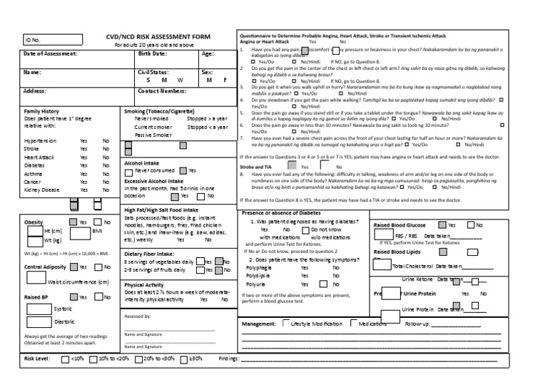 CVD/NCD Risk Assessment Form 2024 | PDF | Diabetes | Myocardial Infarction