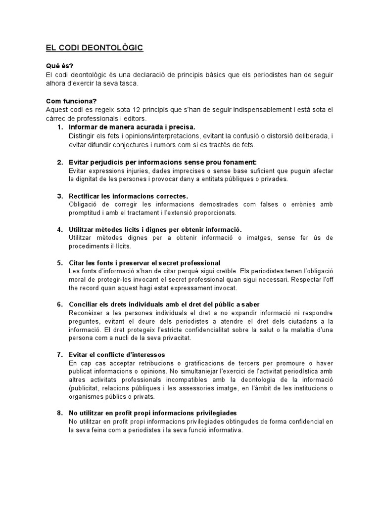Codi Deontològic | PDF