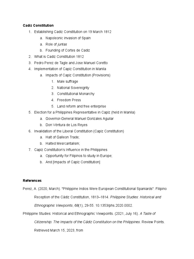 Cadiz Constitution's 1812 Impact in Philippines | PDF | Politics