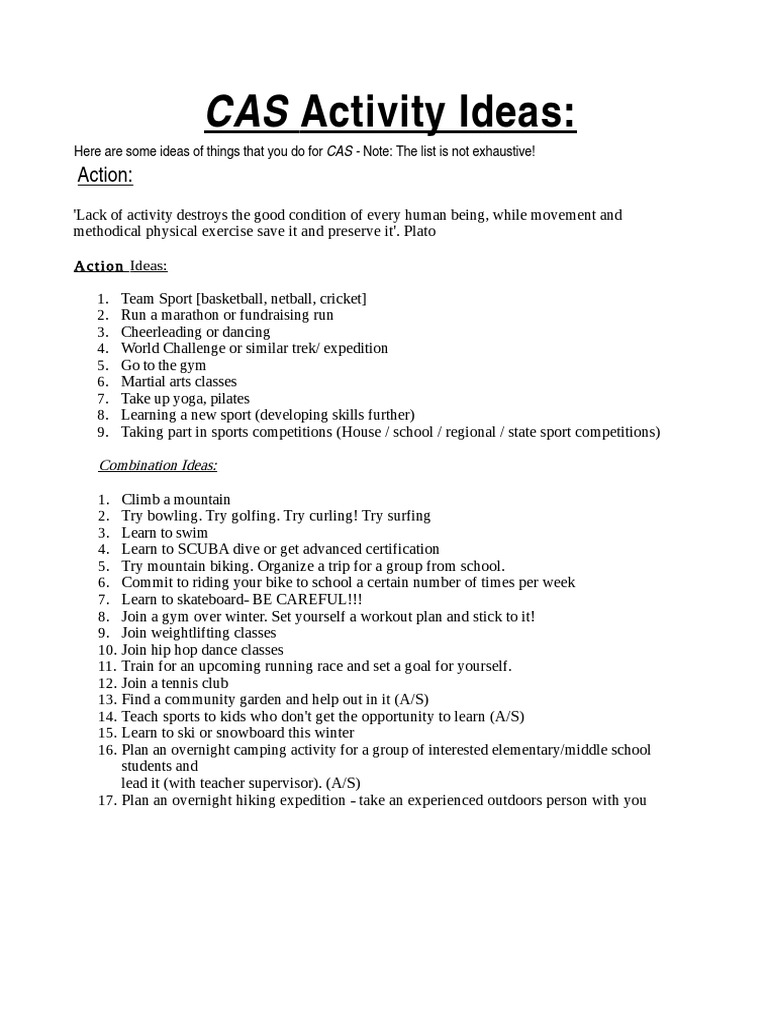 Cas Activity Ideas Paul Gallager | PDF | Schools | Creativity