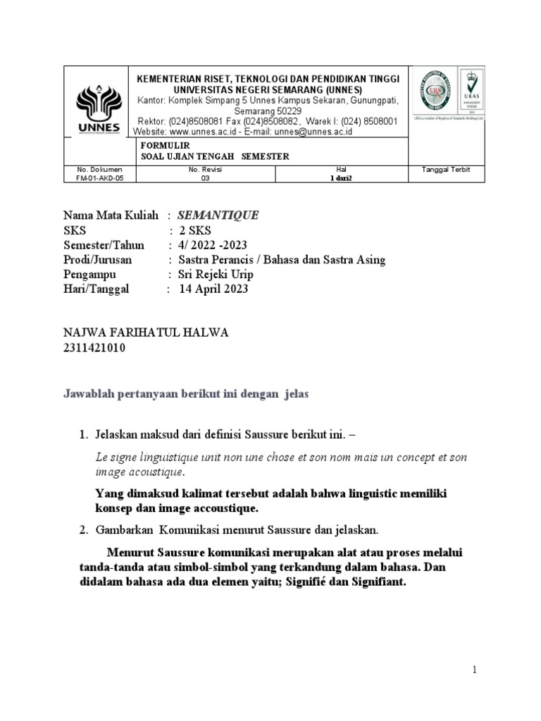Najwa Farihatul Halwa - UTS SEMANTIK | PDF