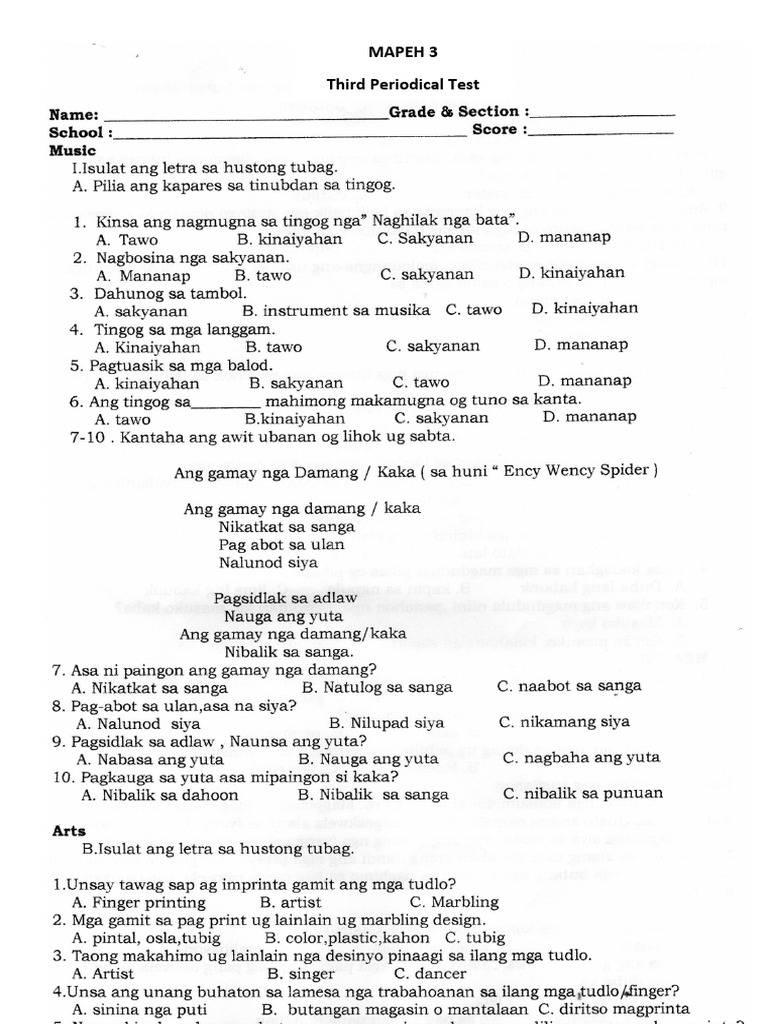 MAPEH AND ESP 3 PT Sinugbuanong Binisaya | PDF