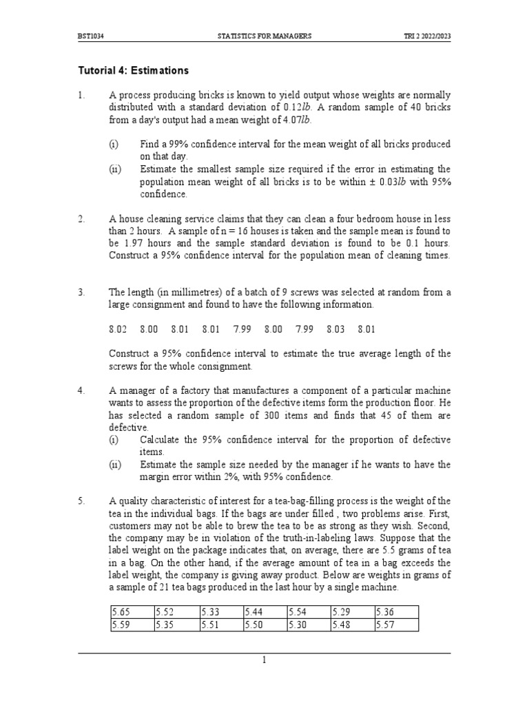 Tutorial 4 | PDF | Sample Size Determination | Confidence Interval