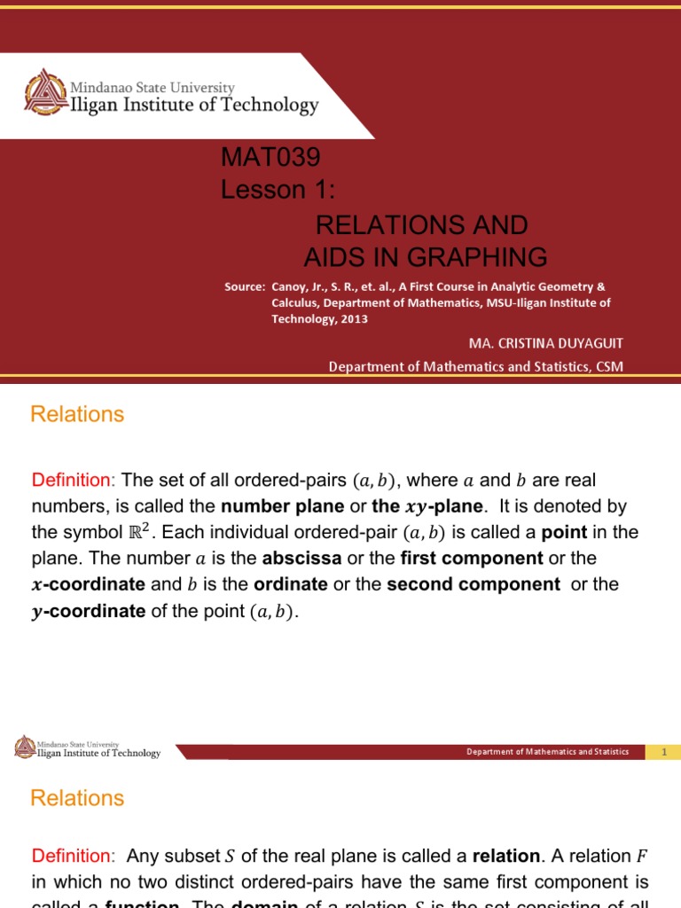 Graphing Relations and Functions: Determining Domain, Range, Intercepts, and Symmetries | PDF ...