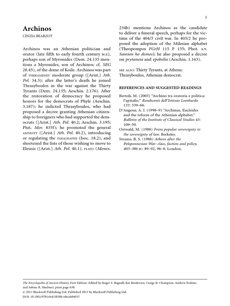 Archinos | PDF | Ancient Greeks | Classical Athens
