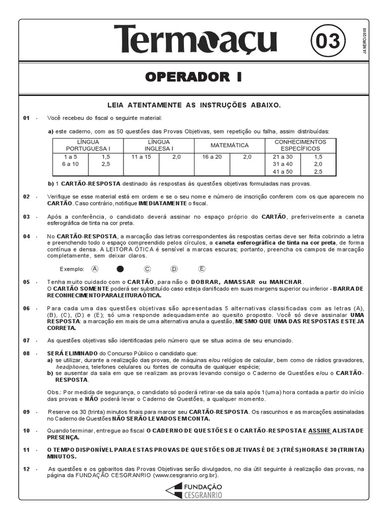Operador I Operador I Operador I Operador I Operador I: Leia ...