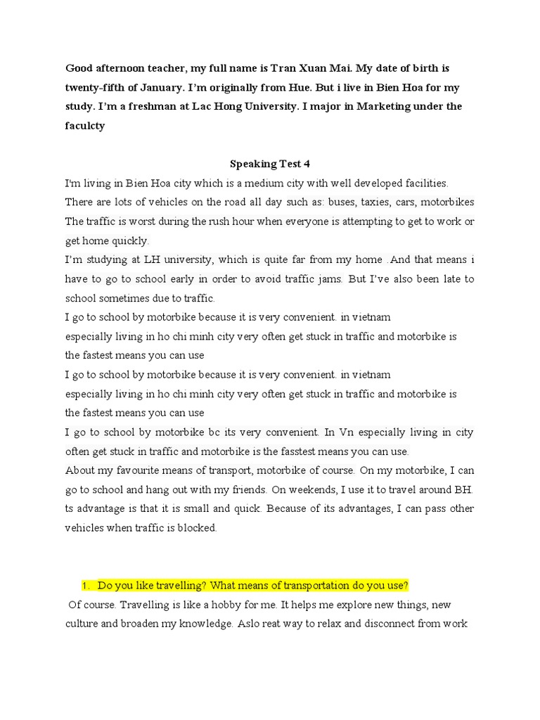 Speaking Test 4 | PDF | Land Transport | Vehicles