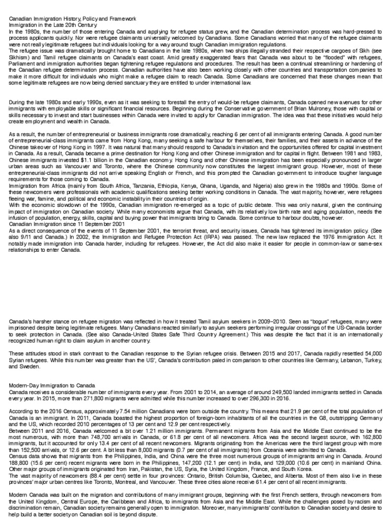 Canadian Immigration Policy & History | PDF | Immigration ...
