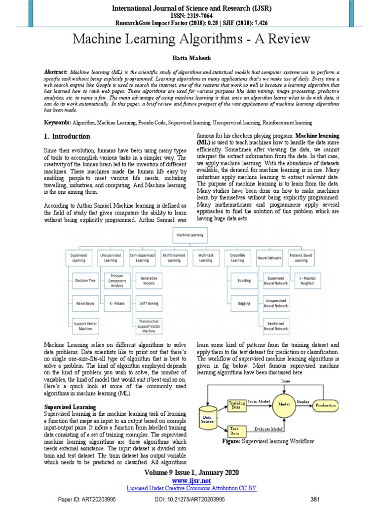 Machine Learning Algorithms - A Review - ART20203995 | PDF | Machine ...