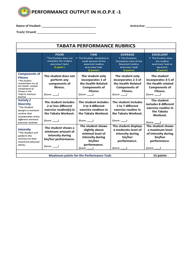 Tabata Performance Rubrics | PDF | Physical Fitness | Physical Exercise