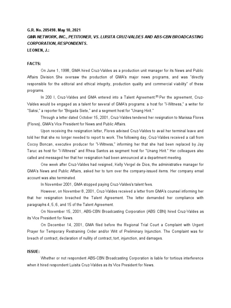 G.R. No. 205498 - Tortious Interference | PDF | Tort | Tortious Interference