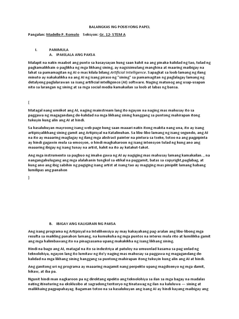 Balangkas NG Posisyong Papel | PDF