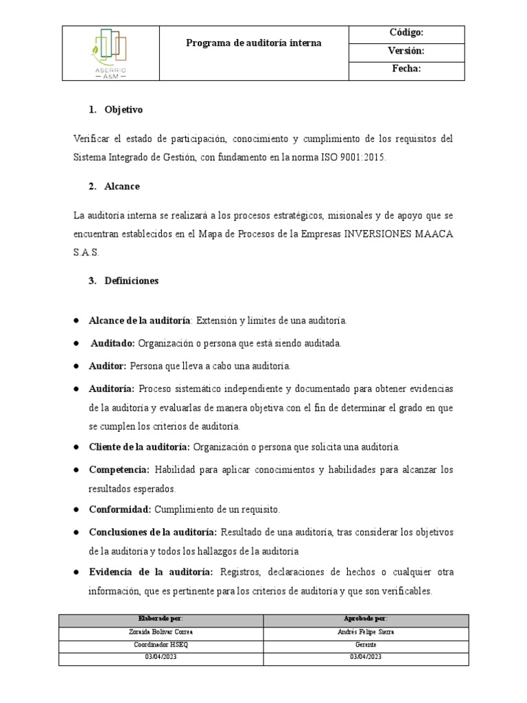Programa de Auditoria Interna | PDF | Auditoría | Contralor