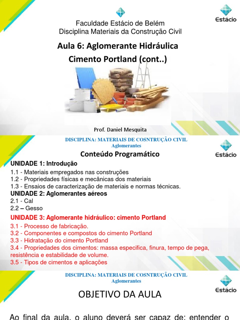 Aula 06 - Aglomerante Hidr Ulica - Cimento Continua o | PDF | Cimento | Concreto