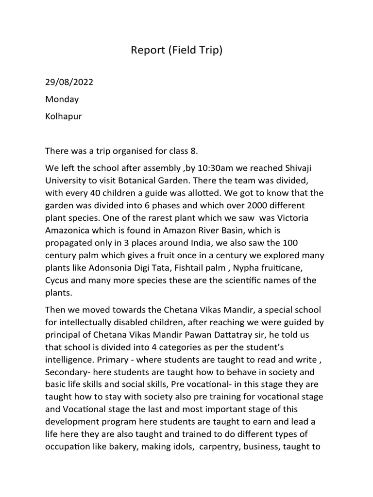 Report (Field Trip Grade 8) Chetana | PDF